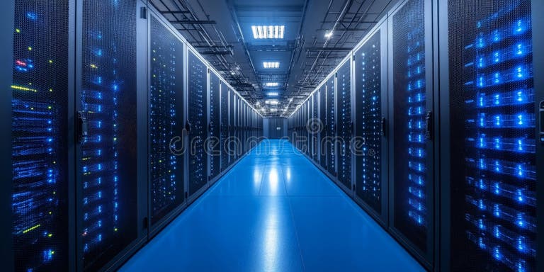 Advanced Data Center with Server Racks and LED Lighting for Digital ...