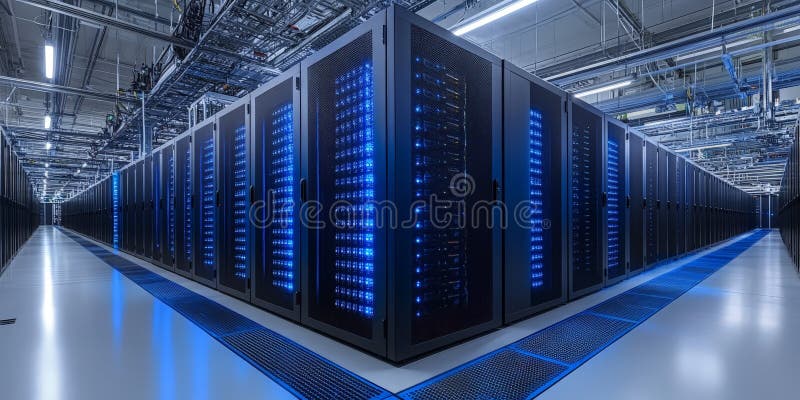 Advanced Data Center with Server Racks and LED Lighting for Digital ...
