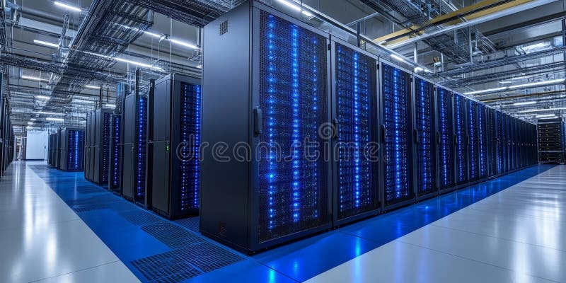 Advanced Data Center with Server Racks and LED Lighting for Digital ...