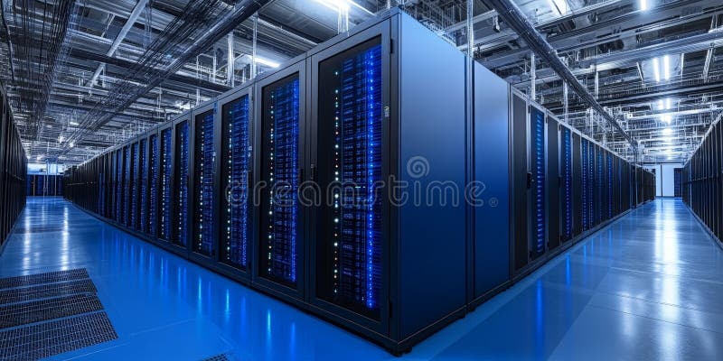 Advanced Data Center with Server Racks and LED Lighting for Digital ...