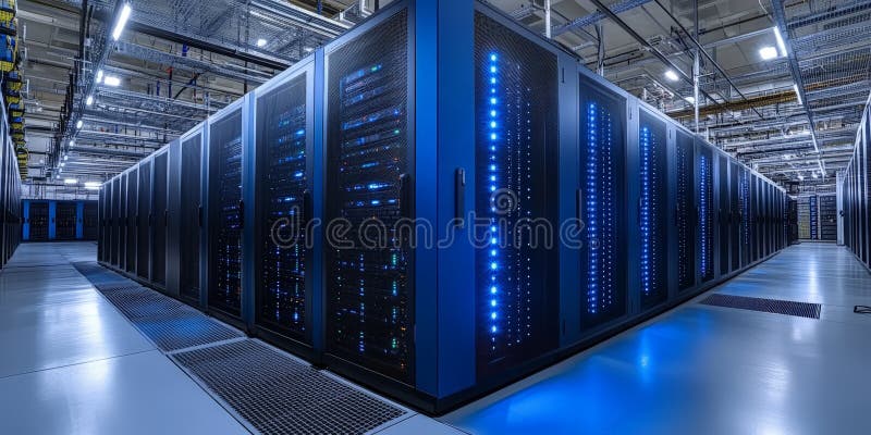 Advanced Data Center with Server Racks and LED Lighting for Digital ...