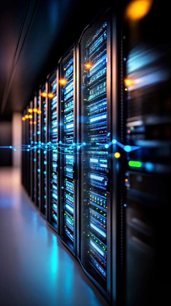 Advanced Data Center Servers with Bright LED Lights and Futuristic ...