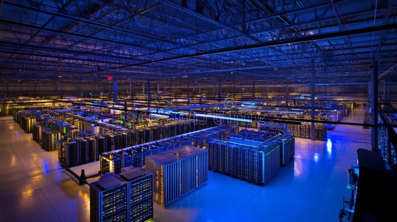 An Advanced Data Facility with Server Rows and Lights that Emit a Soft ...