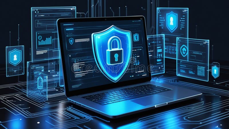 Advanced Data Security: Laptop with Digital Shield and Cyber Protection ...