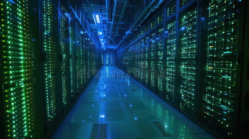 Advanced Data Storage: a High-Tech Center of Blue and Green LEDs Stock ...