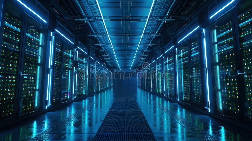 Advanced Data Storage: Rows of Blue and Green LED-Lit Servers in High ...