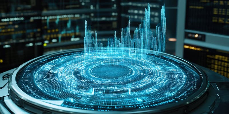 Advanced Data Visualization Displayed on a Holographic Interface in a Futuristic Environment ...