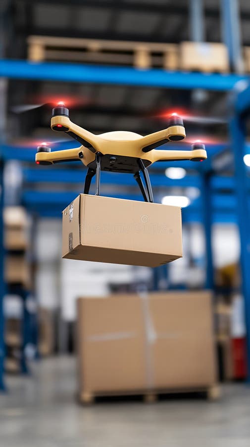 Advanced Delivery Drone Carrying Cargo Mid-flight in Warehouse Setting Stock Illustration ...