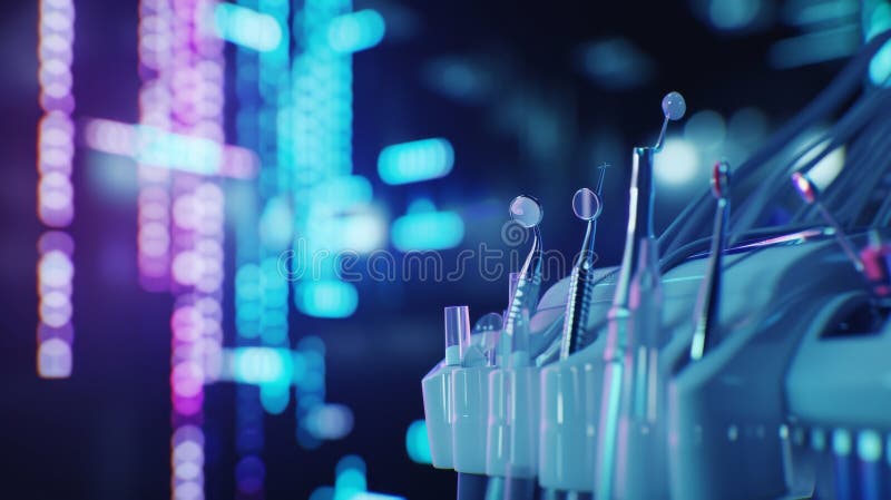 Advanced Dental Instruments with Glowing AI Interfaces Stock Image ...