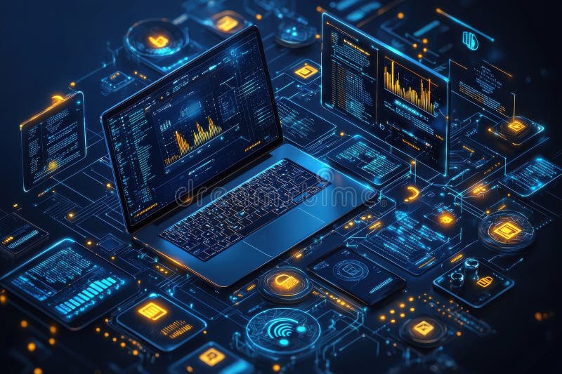 Advanced Digital Analysis Platform with Graphs, Data and Technology Elements Depicted Stock ...