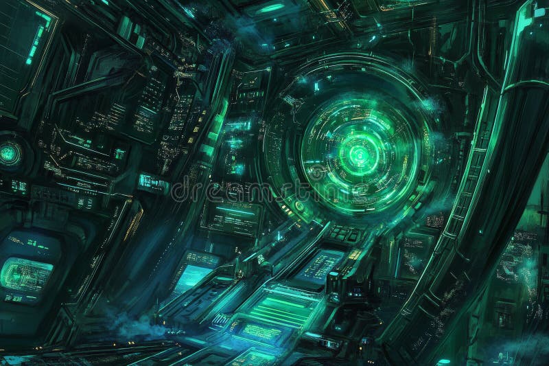Advanced Digital Art Featuring a Glowing Green and Blue Interface with ...