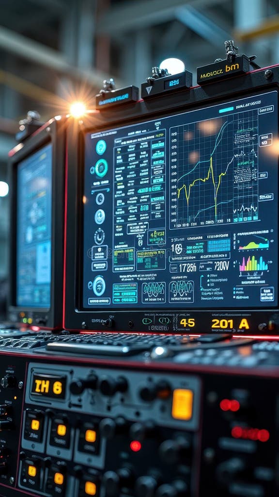Advanced Digital Control Panel with Graphs and Indicators in Industrial ...