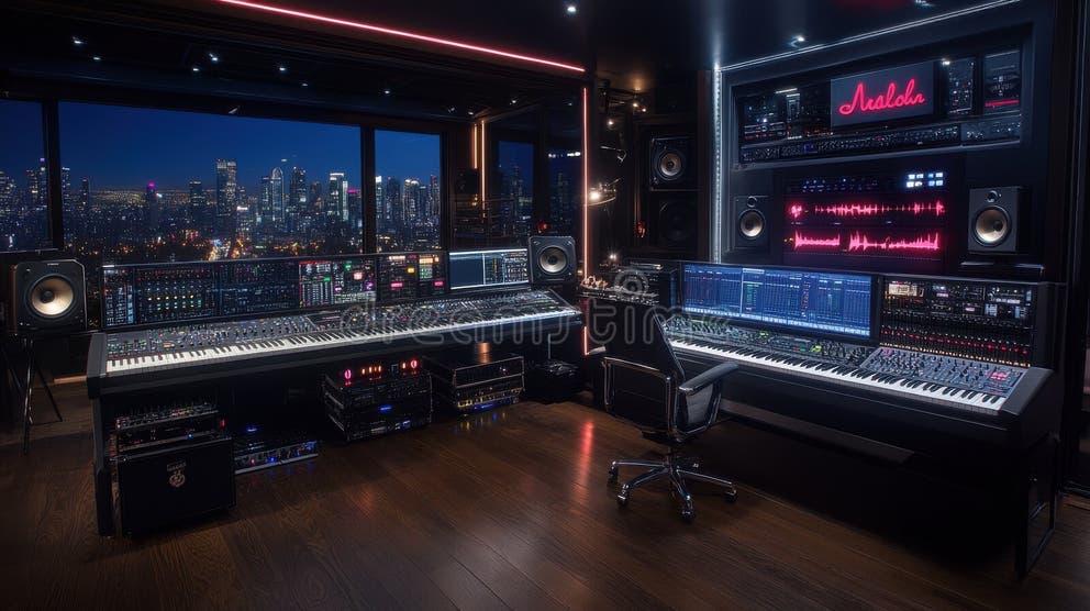 Advanced Digital Control Room with Multiple Monitors and Illuminated ...