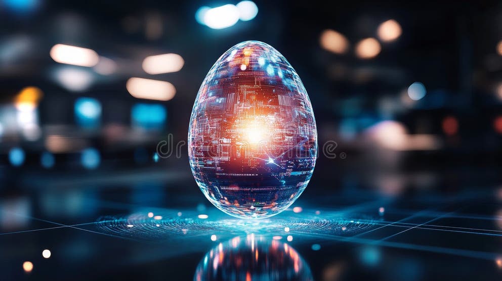 Advanced Digital Egg Floating in a Futuristic Environment with Glowing ...
