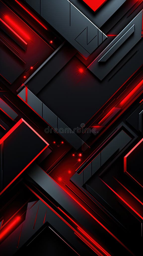 Advanced Digital Geometric Technology Red and Black Background Stock ...