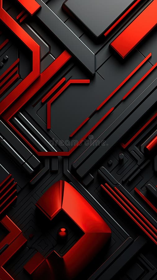 Advanced Digital Geometric Technology Red and Black Background Stock ...