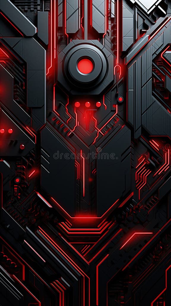 Advanced Digital Geometric Technology Red and Black Background Stock ...