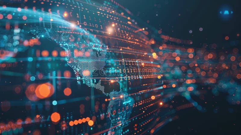 Advanced Digital Interface with Binary Code and North America Map in a ...