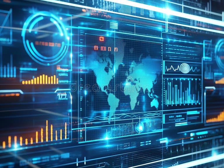 Advanced Digital Interface with Global Data Visualization Stock Image ...