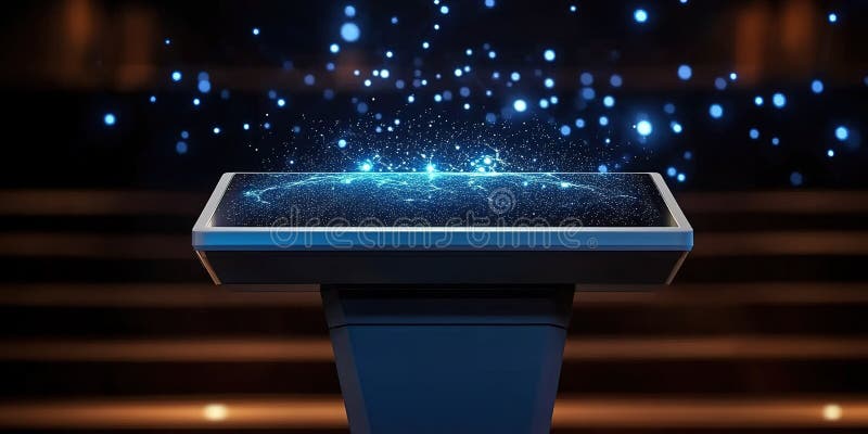 Advanced Digital Podium Showcasing Vibrant Particle Effects during a ...