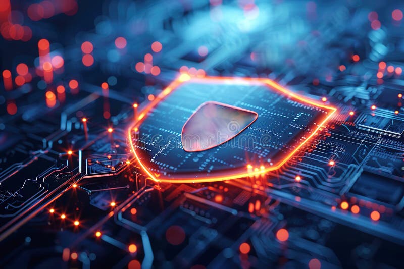 Advanced Digital Security Shield Over Circuit Board Background Stock ...