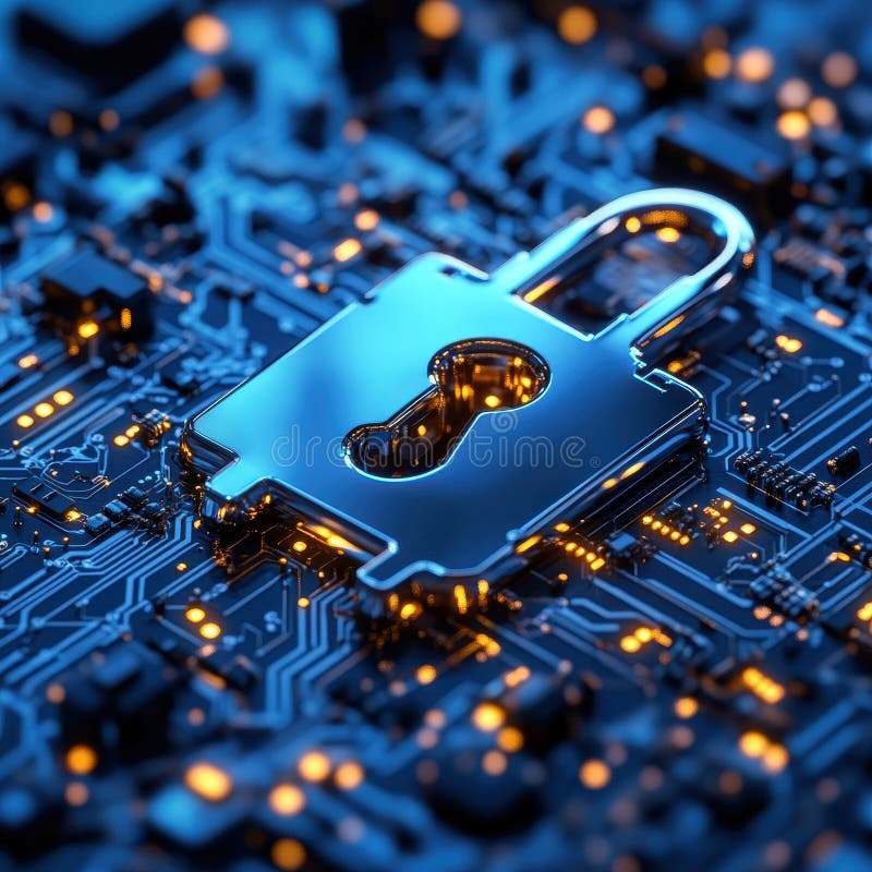 Advanced Digital Security - Stylized Padlock on Modern Tech Circuit ...