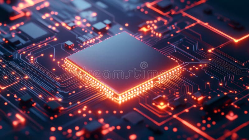 Advanced Digital Space Featuring a Glowing Central Processing Unit ...