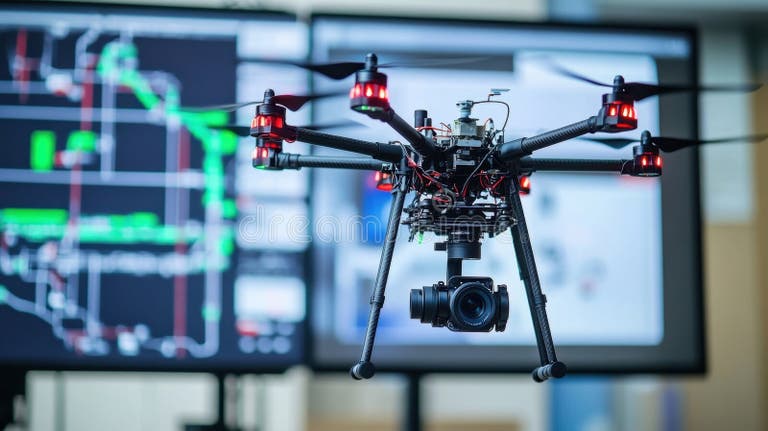 Advanced Drone Capturing Aerial Footage in Tech Lab Stock Photo - Image ...