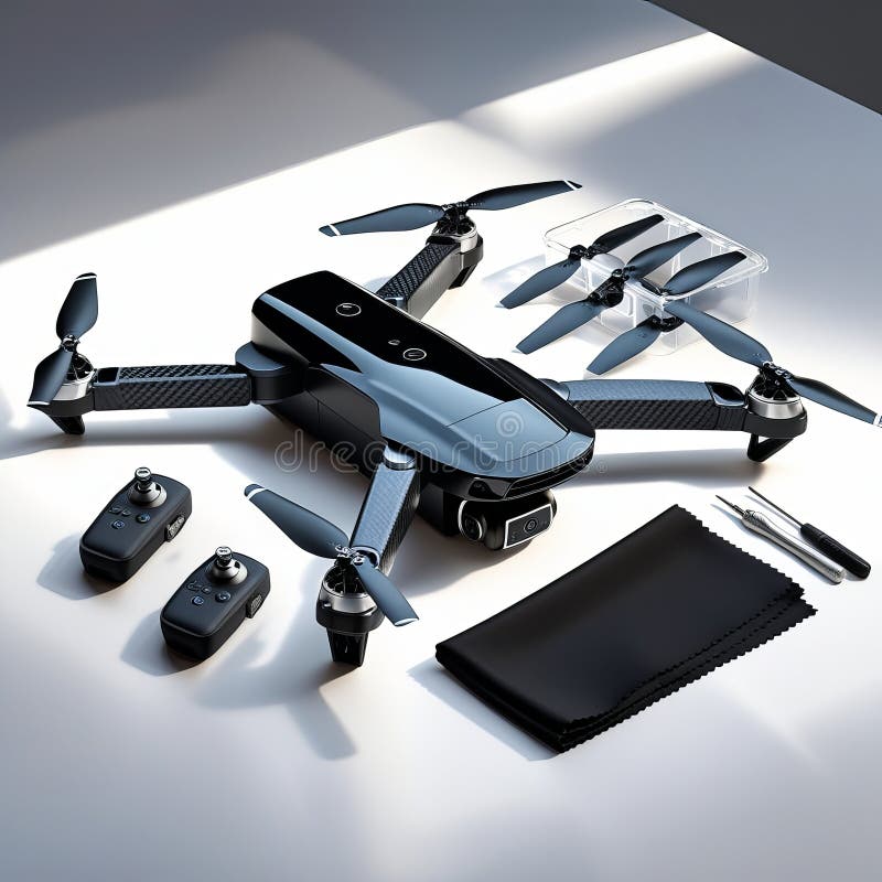 High-Tech Foldable Drone with Camera and Complete Accessories Set Stock ...