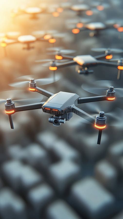 Advanced Drone Fleet Performing Synchronized Aerial Maneuvers, Advanced ...