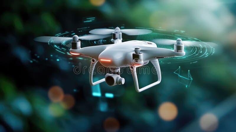 Advanced Drone in Flight with Futuristic Digital Interface Overlay in ...
