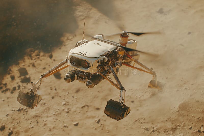 Advanced Drone Flying Over Terrain Stock Illustration - Illustration of ...