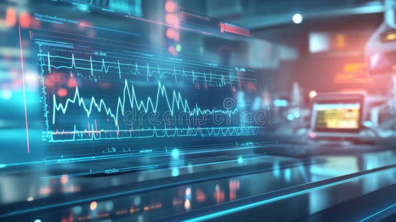 Advanced ECG Machine Displaying Live Heart Rate Readings in a High-Tech ...