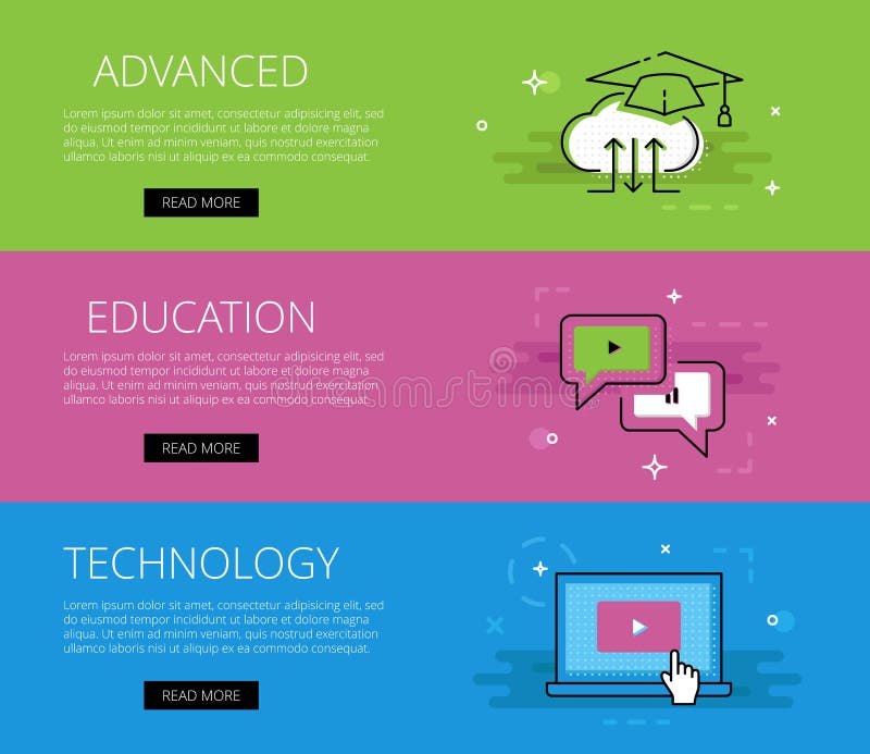 Education Technology Services. Vector Banners Set Stock Illustration ...