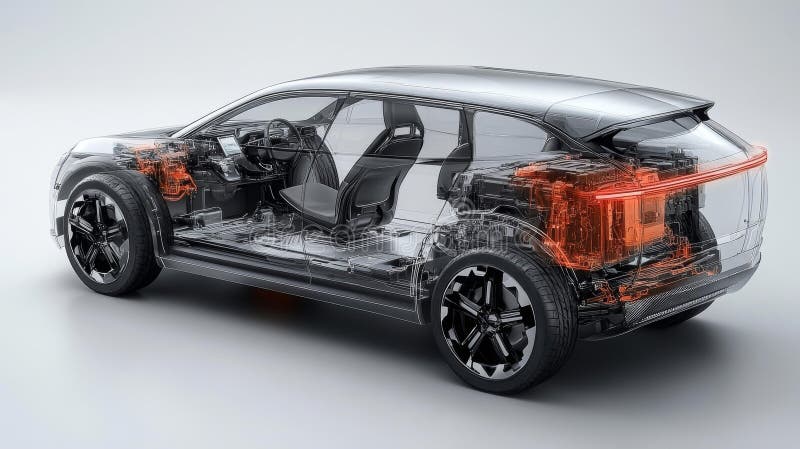 Advanced Electric SUV Design Exposed Interior and Components Stock ...