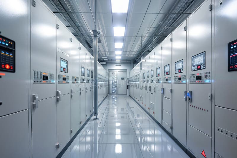 Close-Up of Switchgear Indicators and Cables in Focus, Generative Ai ...