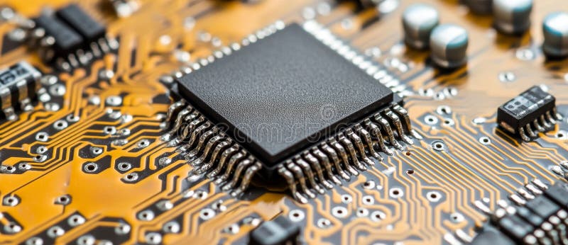 An Advanced Electronic Chip on a Circuit Board, with Space for Text ...