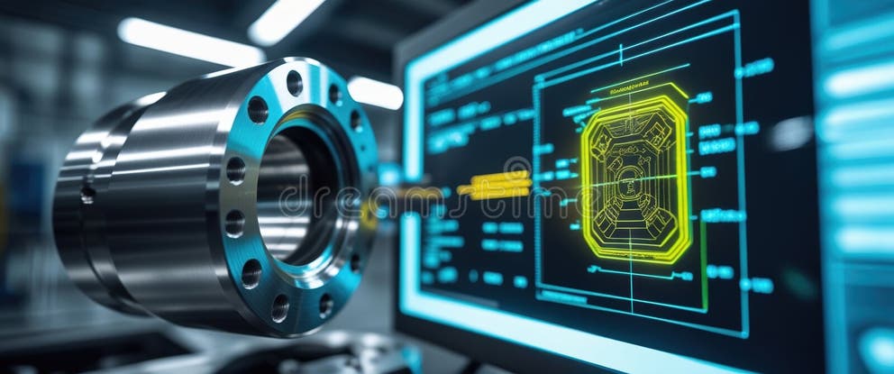 Advanced Engineering Component with CAD Design on Computer Screen in ...