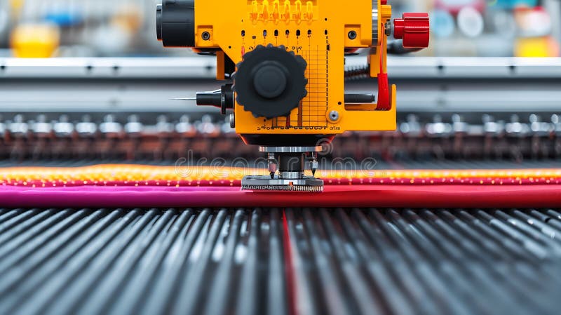 Advanced Fabric Cutting Machine in Action with Colorful Materials Stock ...