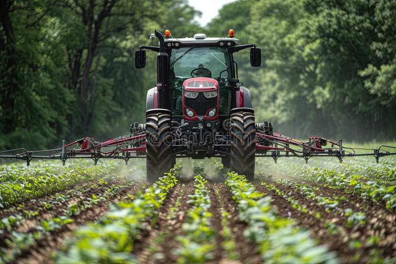 Advanced Farming Tractor in a Thriving Field of Crops Stock ...