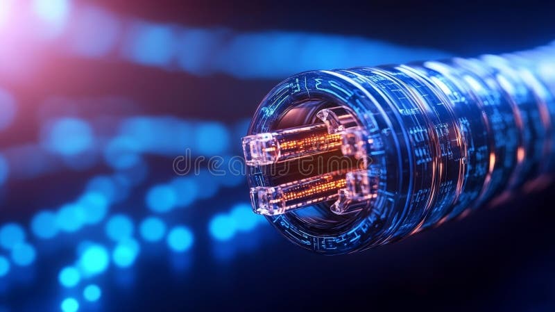 Advanced Fiber Optic Cables with Blue Neon Light Technology Stock ...
