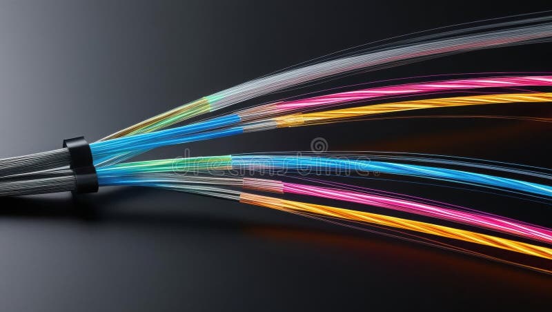 Advanced Fiber Optics Flowing Bandwidth Light in Dark, Sleek Background ...