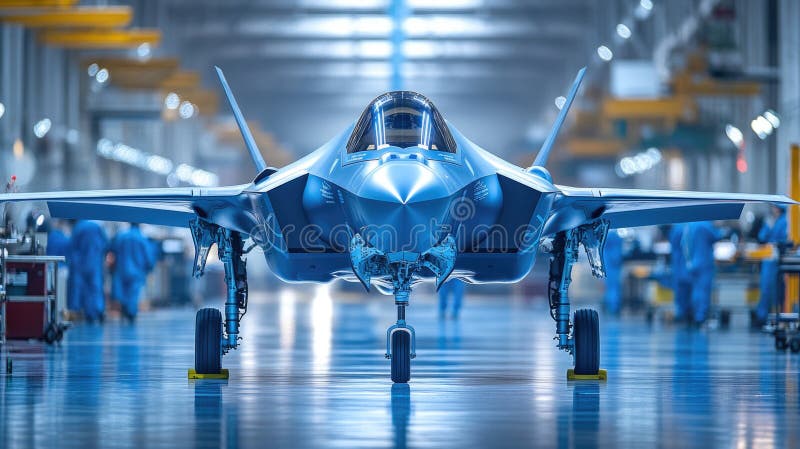 Advanced Fighter Jet in High-tech Manufacturing Facility with Engineers ...