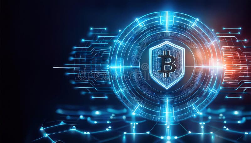 Advanced Financial Protection with Glowing Cryptocurrency Symbols in ...
