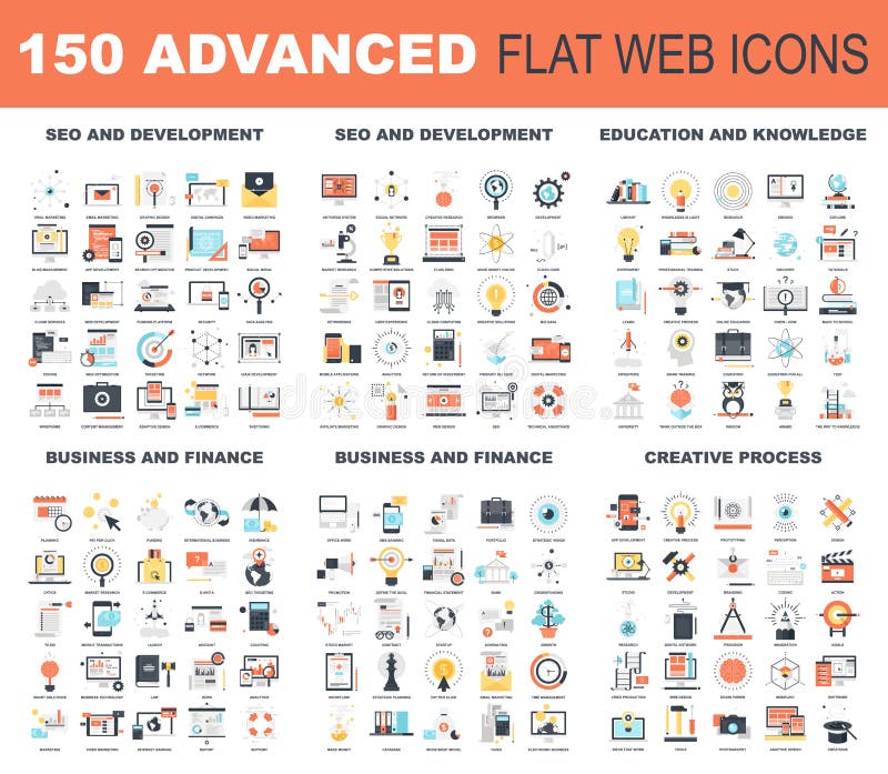 Advanced Flat Web Icons stock vector. Illustration of concept - 96617398