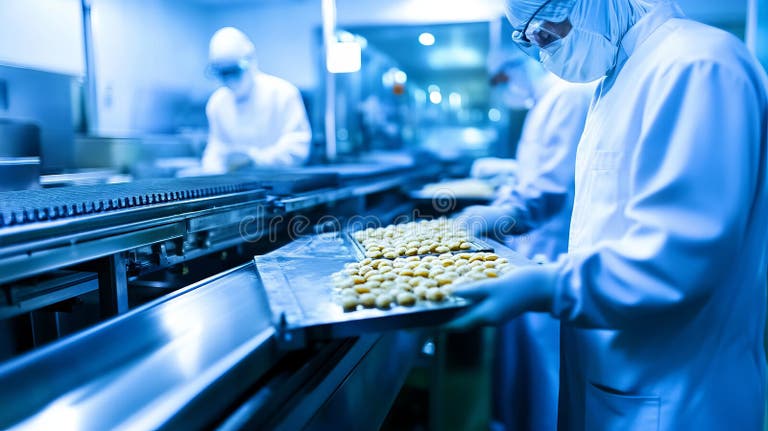Advanced Food Processing Plant with Machines and Workers in Sterile ...