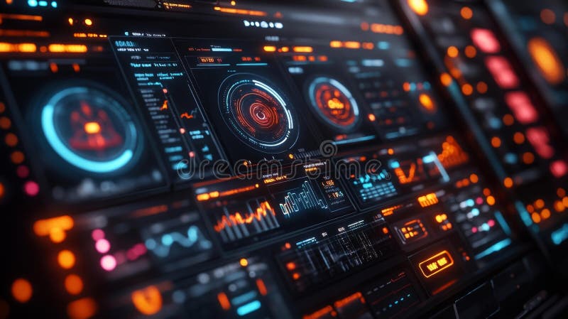 Advanced Futuristic Digital Interface Displaying Data Visualizations with Vibrant Colors Stock ...