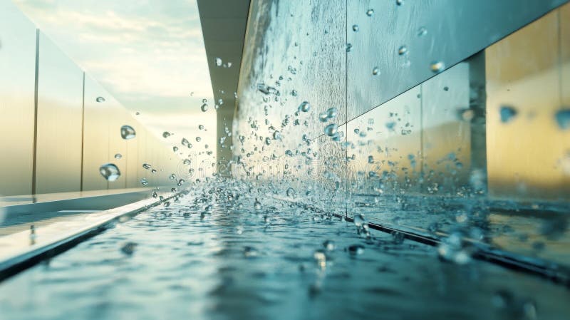 Advanced Futuristic Glass Surface with Self-Cleaning Water Feature ...