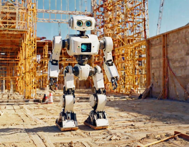Advanced Futuristic Humanoid Robot at Construction Site. AI Generated ...