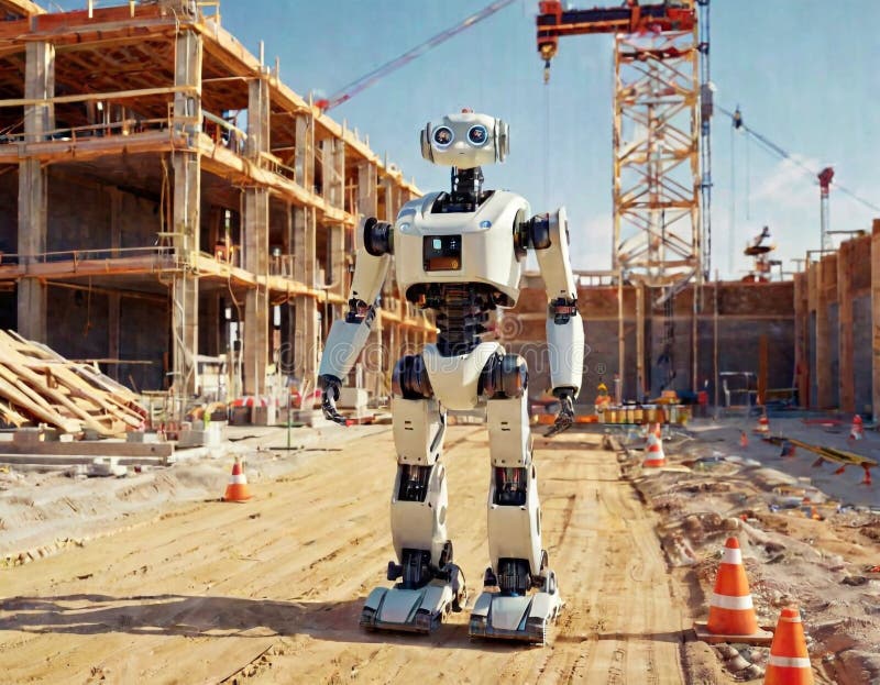 Advanced Futuristic Humanoid Robot at Construction Site. AI Generated ...